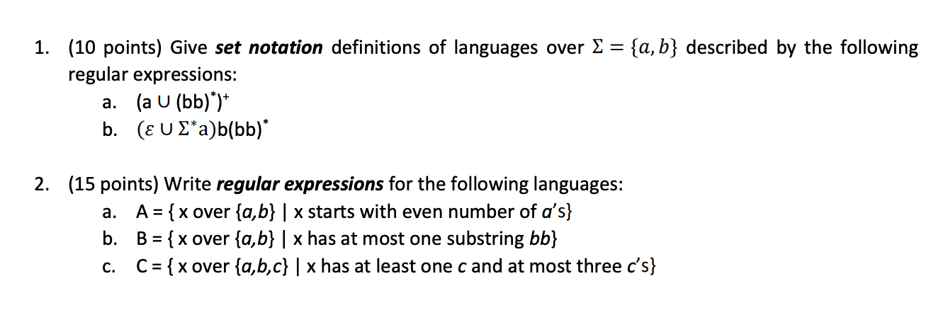 Solved 1. (10 points) Give set notation definitions of | Chegg.com
