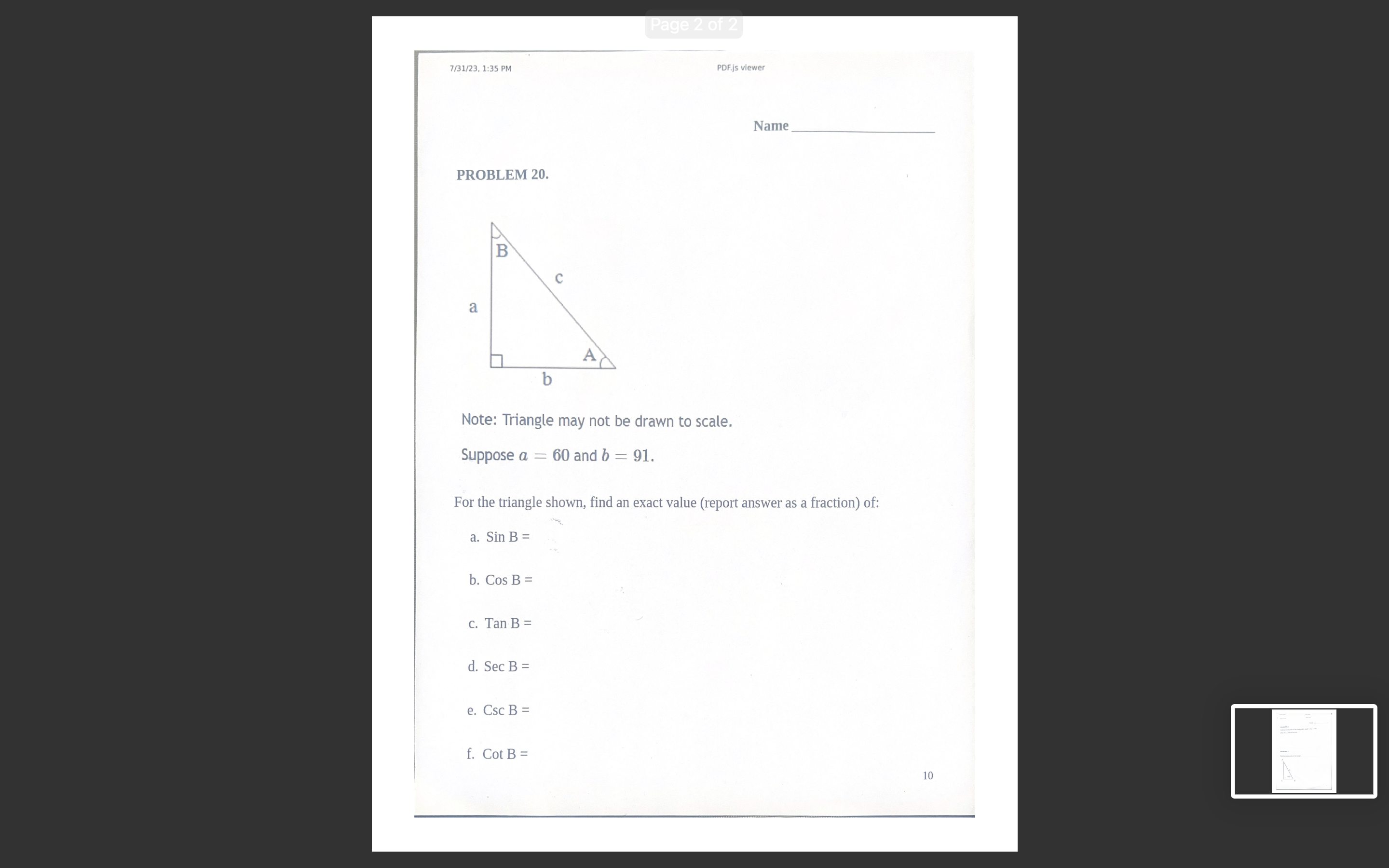 Solved Name PROBLEM 20. Note: Triangle may not be drawn to | Chegg.com