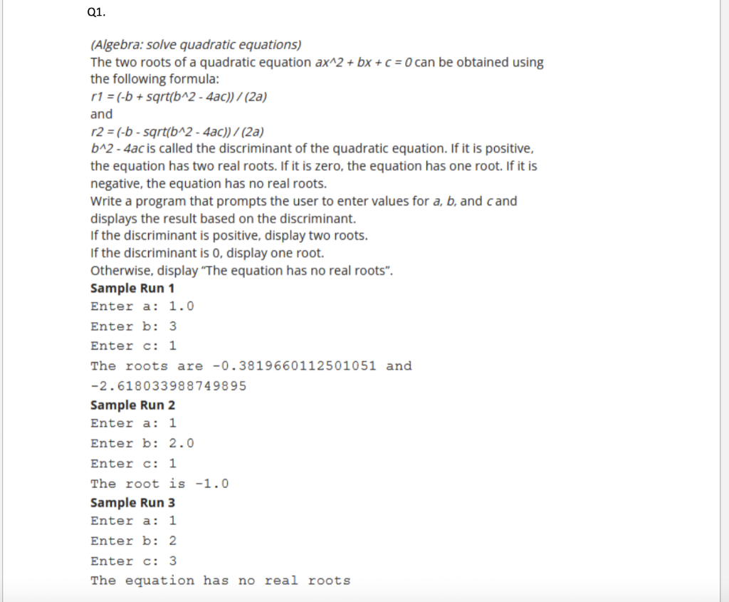 Solved Q1. (Algebra: solve quadratic equations) The two | Chegg.com