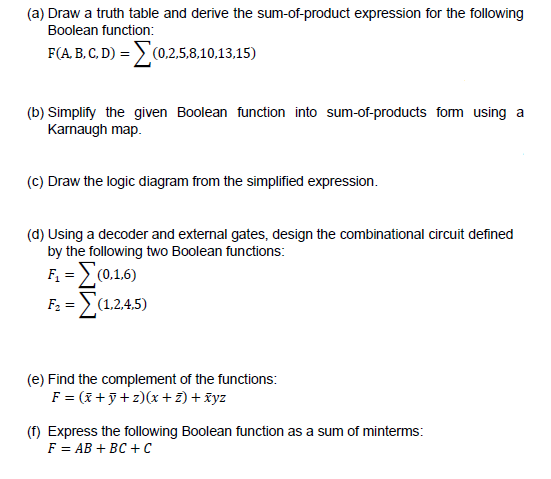 Solved (a) Draw a truth table and derive the sum-of-product | Chegg.com