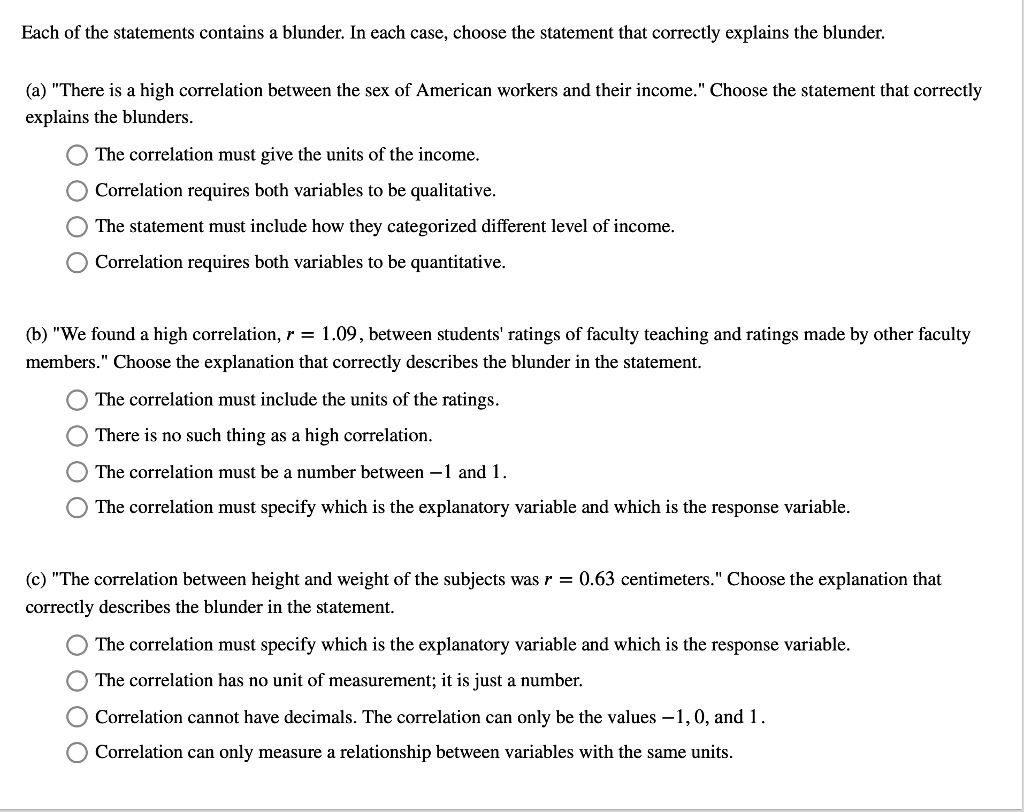 Solved Each of the statements contains a blunder. In each | Chegg.com