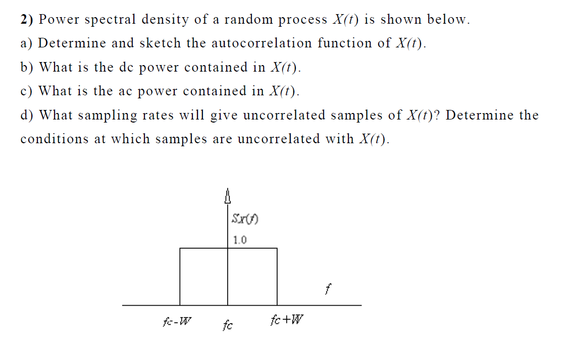Solved 2) Power spectral density of a random process X(t) is | Chegg.com