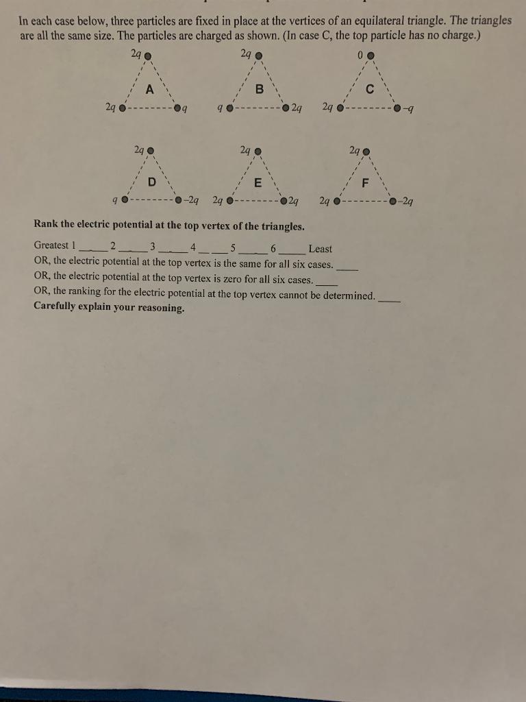 Solved Rank the electric potential at the top vertex of the | Chegg.com