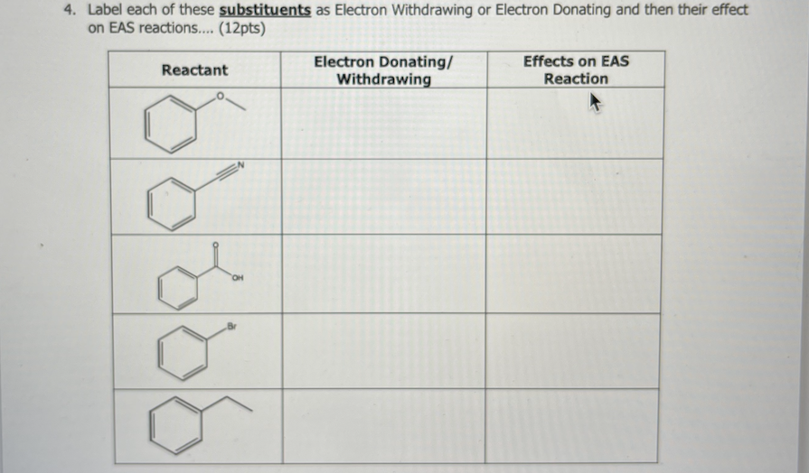 Solved 4. Label each of these substituents as Electron | Chegg.com