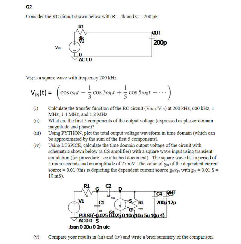 Solved Consider the RC circuit shown below with R=4k and | Chegg.com