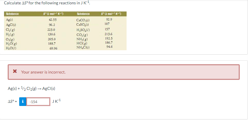 Solved Calculate Δs∘ For The Following Reactions In Jk−1