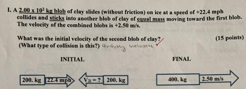 Solved I. A 2.00×102 kg blob of clay slides (without | Chegg.com