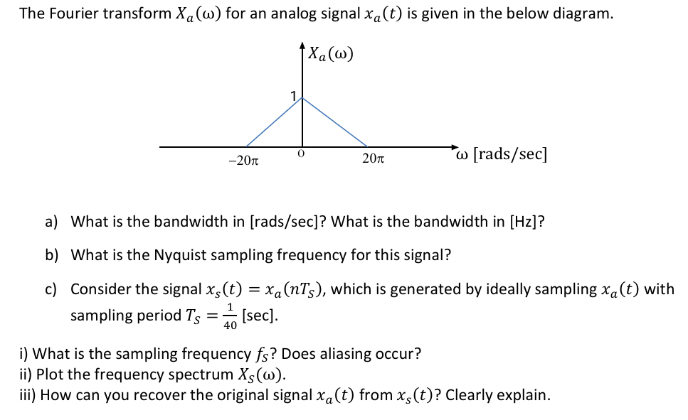The Fourier transform x_(a)(\omega ) ﻿for an analog | Chegg.com