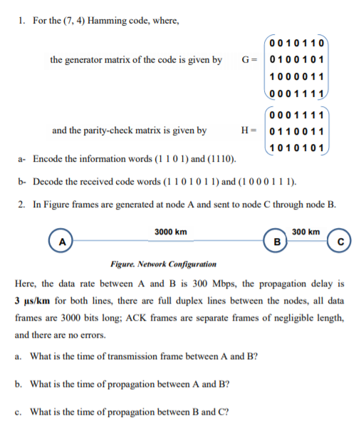 Solved 1. For the (7, 4) Hamming code, where, 0010110 the | Chegg.com