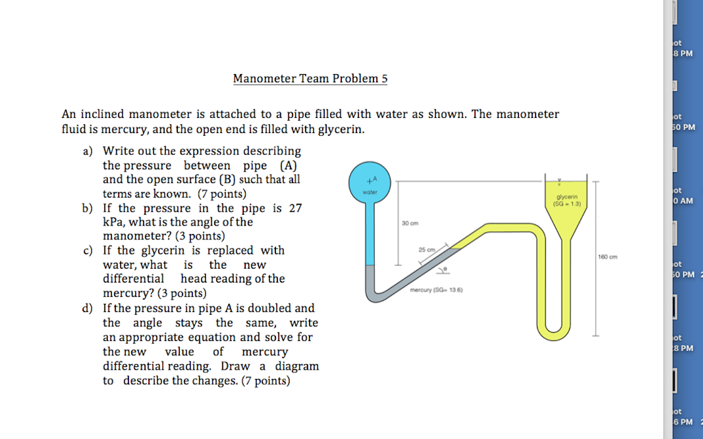 Solved ot 8 PM Manometer Team Problem 5 An inclined | Chegg.com