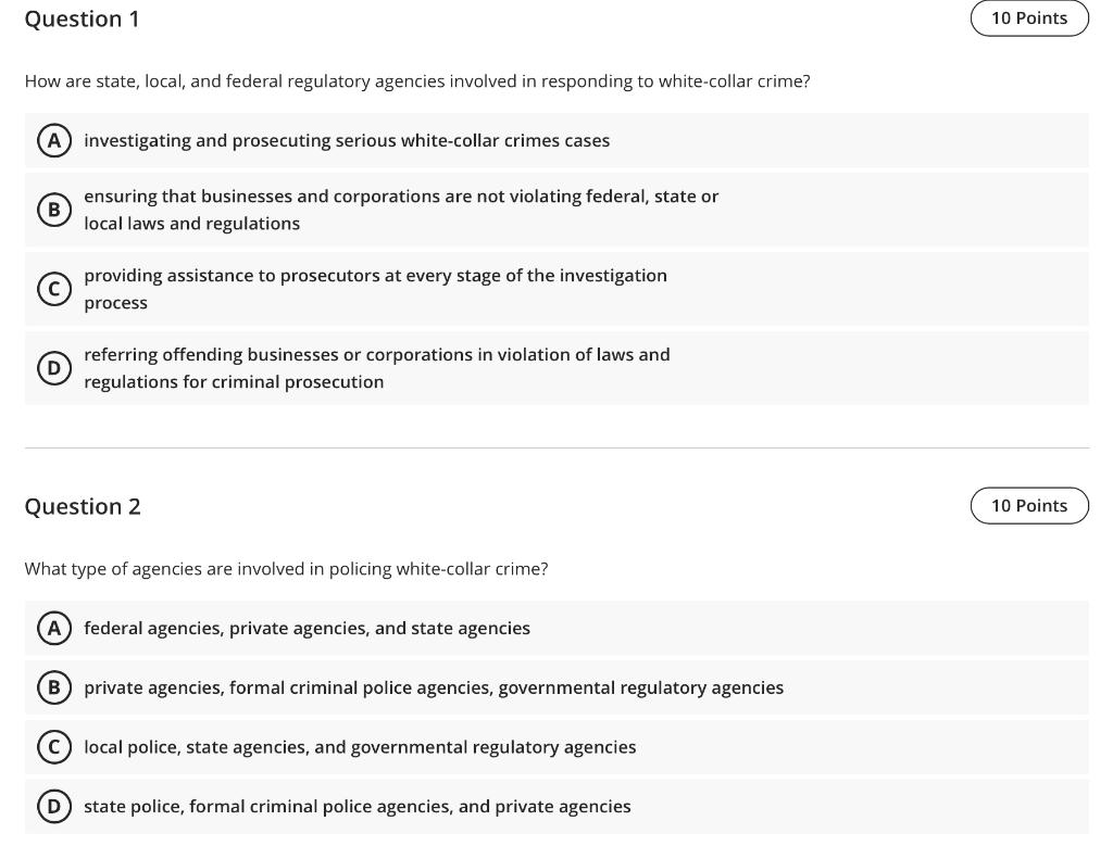 Solved investigating and prosecuting serious white-collar | Chegg.com