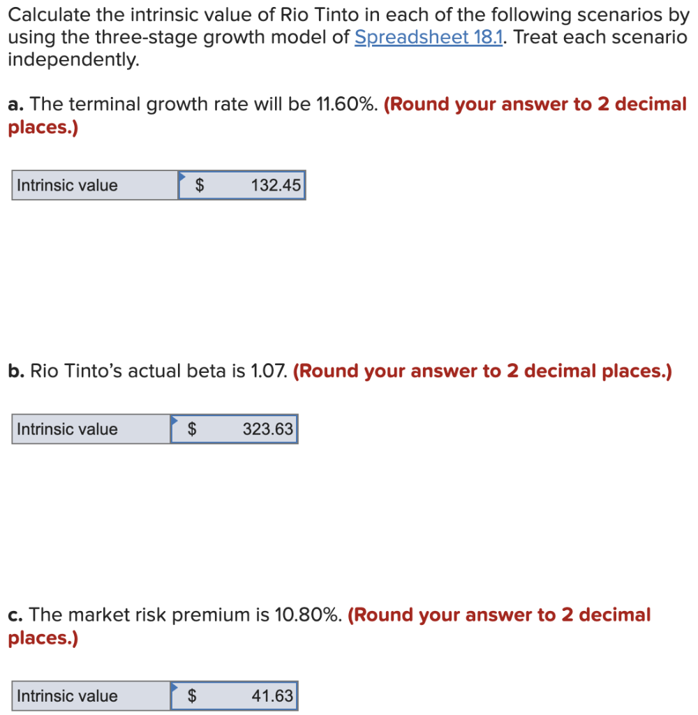 Calculate the intrinsic value of Rio Tinto in each of | Chegg.com