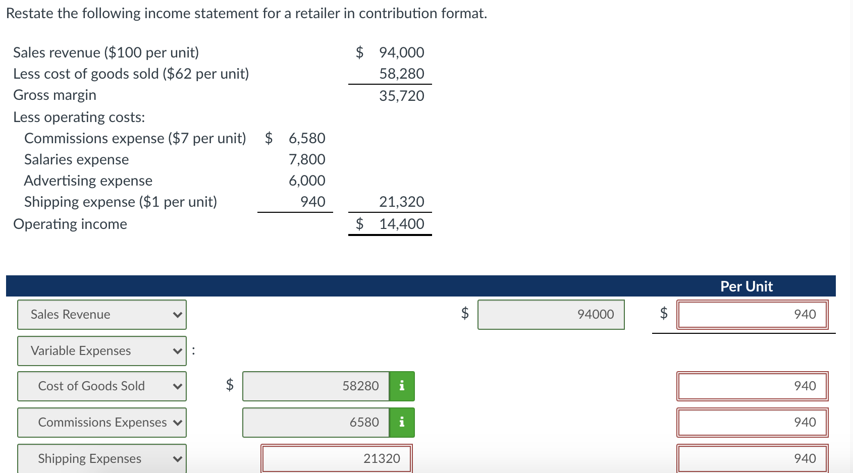 Solved Restate the following income statement for a retailer | Chegg.com