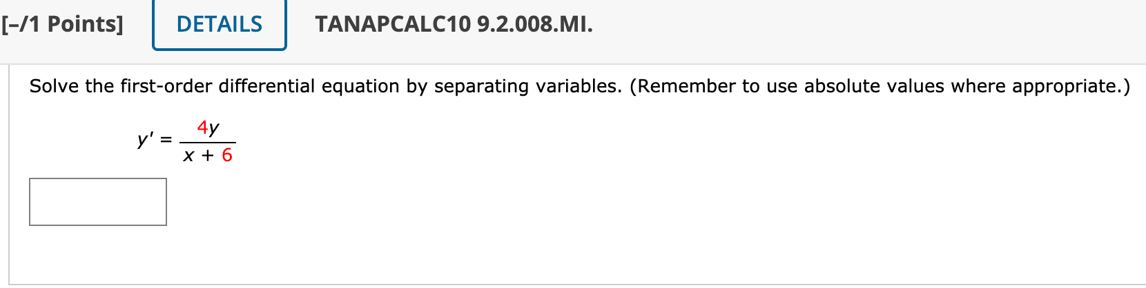 Solved (-/1 Points] DETAILS TANAPCALC10 9.2.008.MI. Solve | Chegg.com