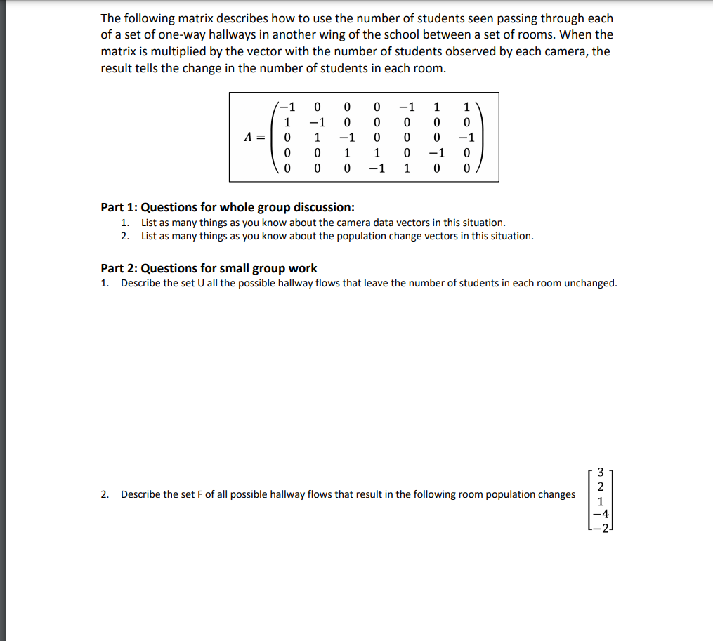 Solved The following matrix describes how to use the number | Chegg.com