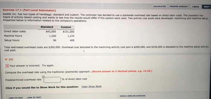 Solved CALCULATOR PRINTER VERSION BACK NEXT Exercise 17-1 | Chegg.com