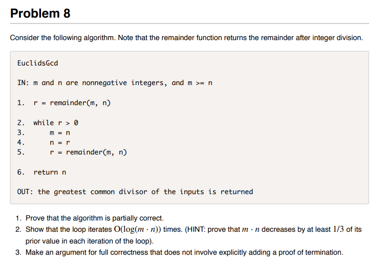 Solved Problem 8 Consider the following algorithm. Note that | Chegg.com