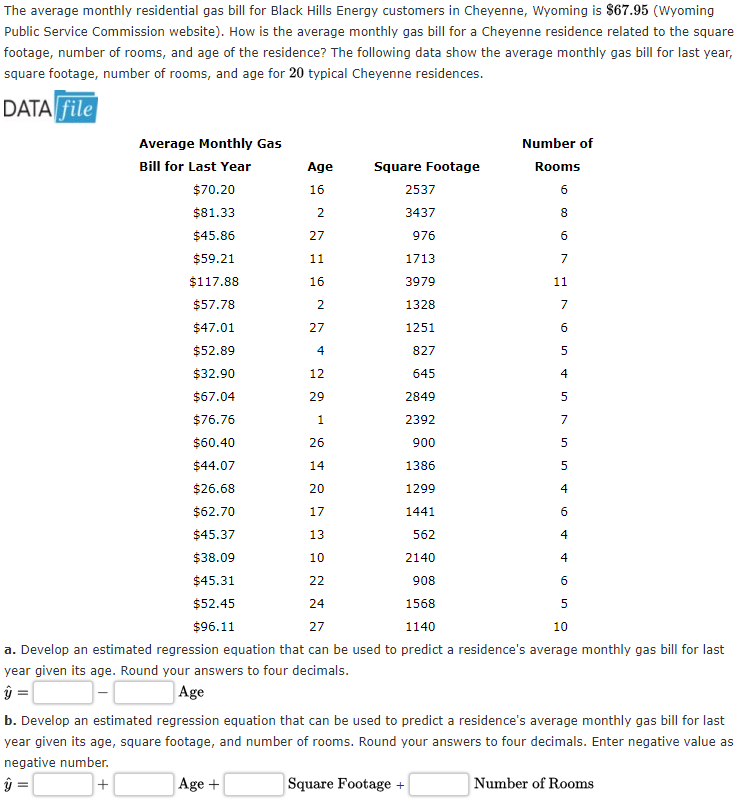 Solved The Average Monthly Residential Gas Bill For Black Chegg