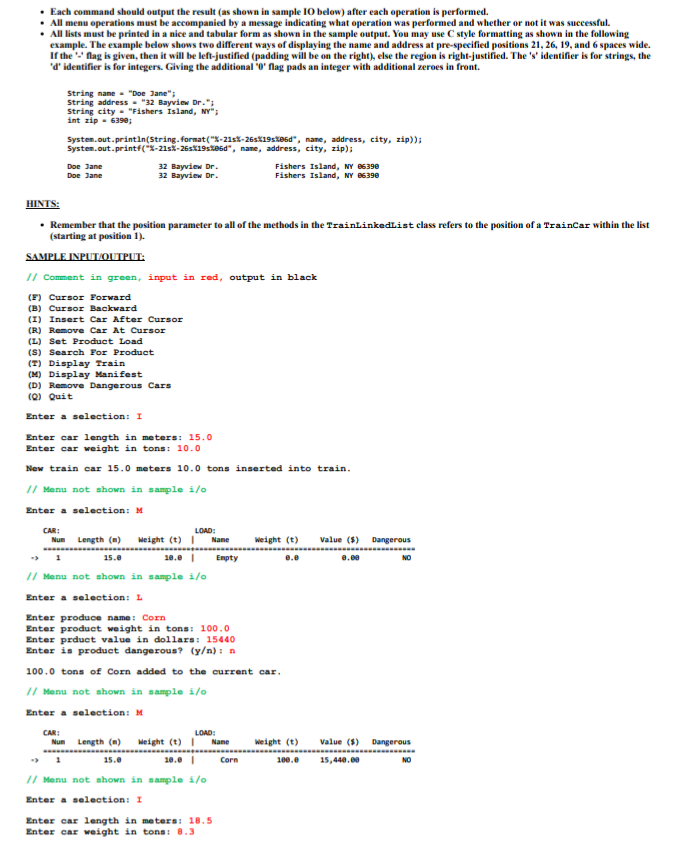 Solved In this assignment, you will write a train car | Chegg.com