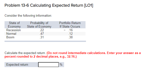Solved Problem 13-6 Calculating Expected Return [LO1] | Chegg.com