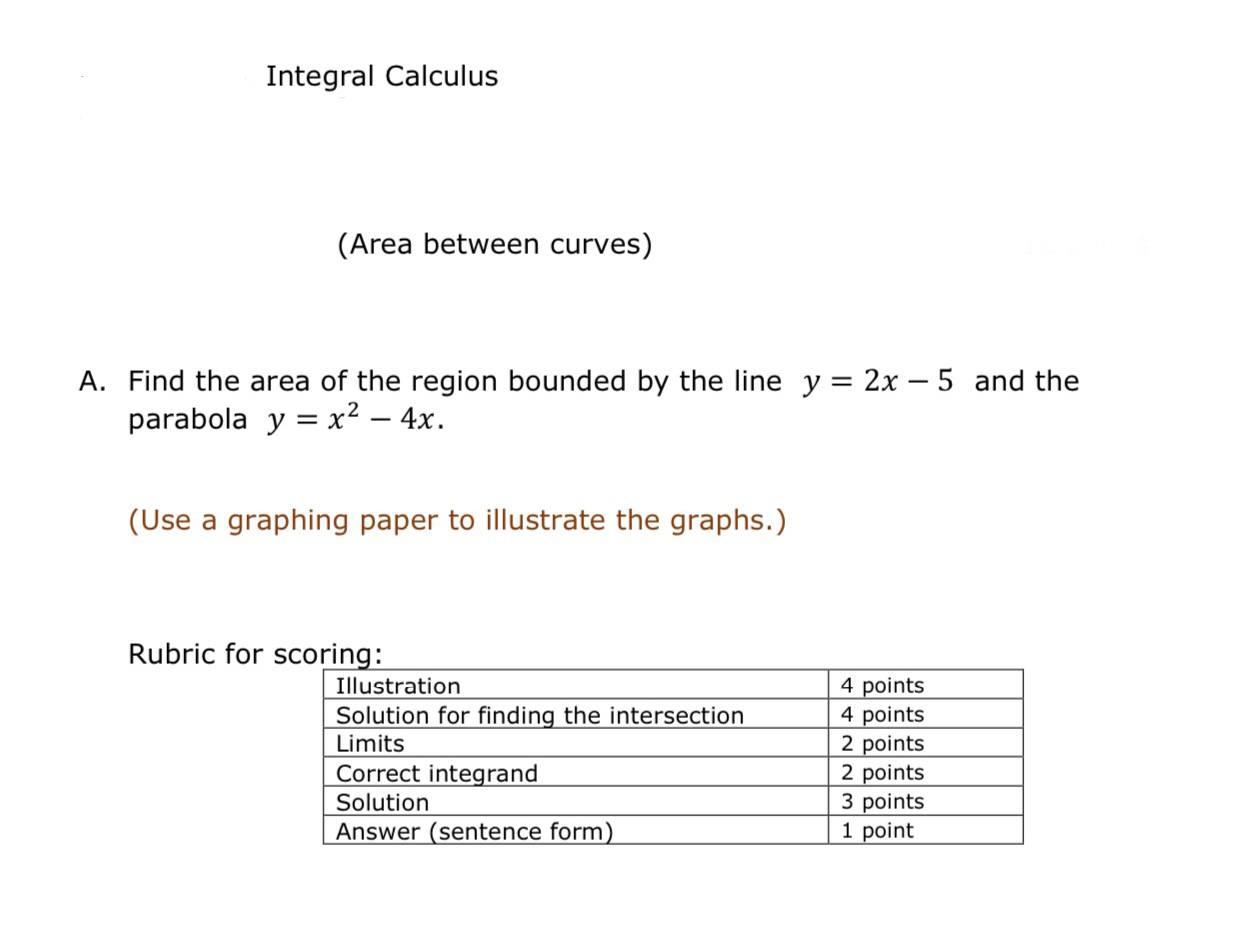 Solved Integral Calculus (Area between curves) A. Find the | Chegg.com