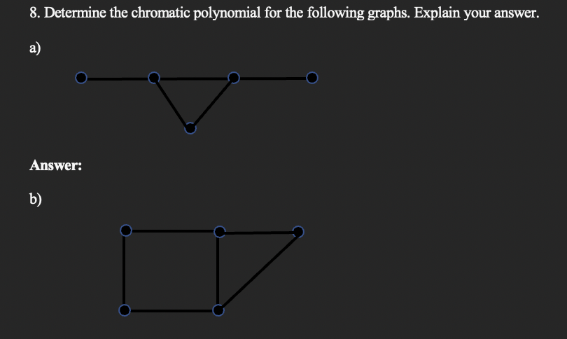 Solved 8. Determine the chromatic polynomial for the | Chegg.com