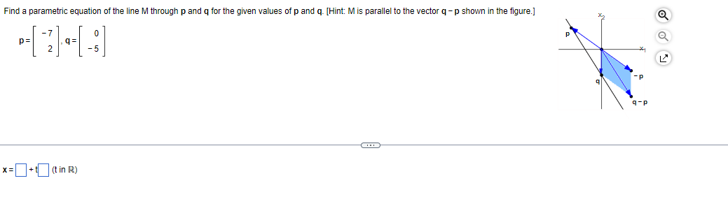 Solved p=[−72],q=[0−5] x=+⋯( t in R) | Chegg.com