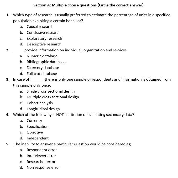 Solved Section A: Multiple choice questions (Circle the | Chegg.com