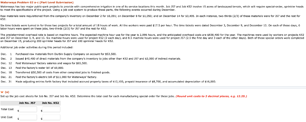 Solved Waterways Problem 02 a-c (Part Level Submission) | Chegg.com