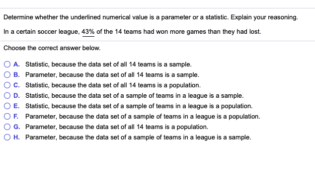 Solved Determine whether the underlined numerical value is a | Chegg.com