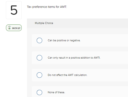 Solved Tax preference items for AMT: OT Multiple Choice 8 | Chegg.com