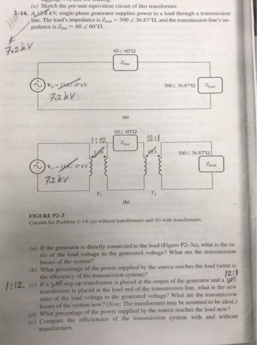 Solved (e) Sketch the per-unit equivalent circuit of this | Chegg.com