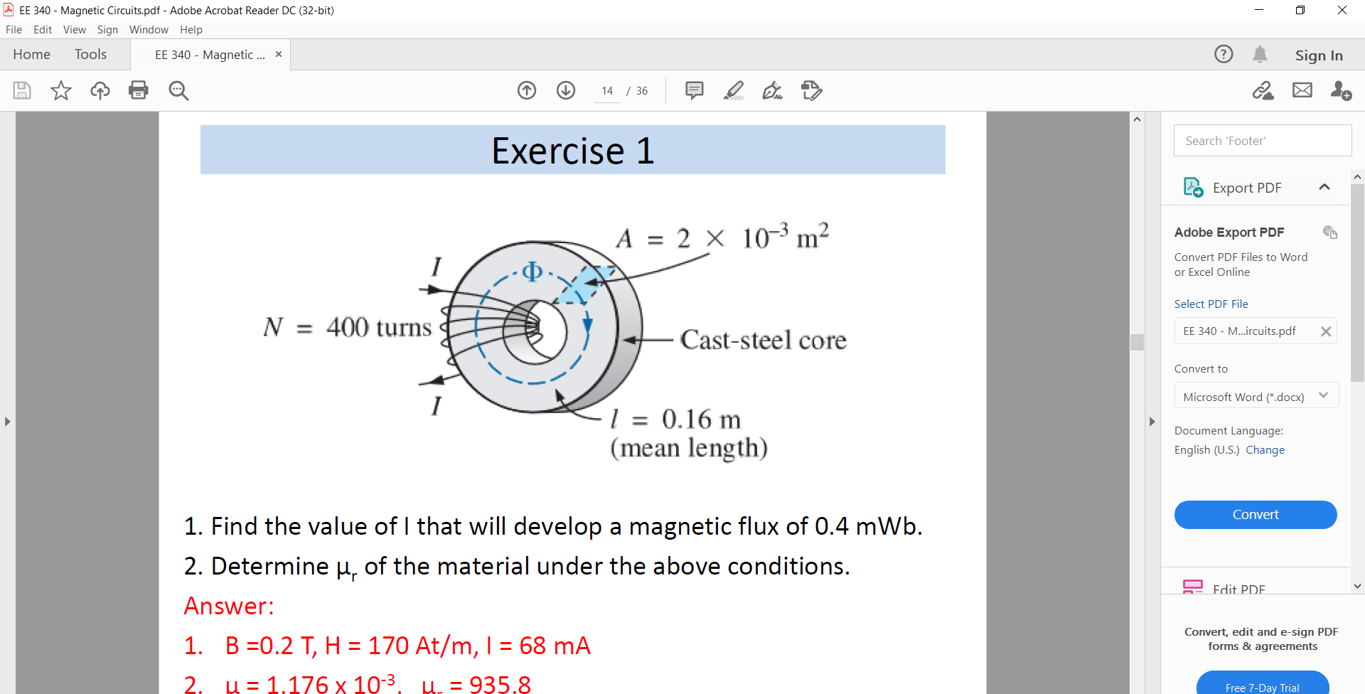 Solved EE 340 - Magnetic Circuits.pdf - Adobe Acrobat Reader | Chegg.com