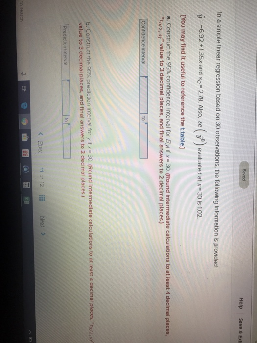 Solved Help Save And Exit In A Simple Linear Regression Based 8292
