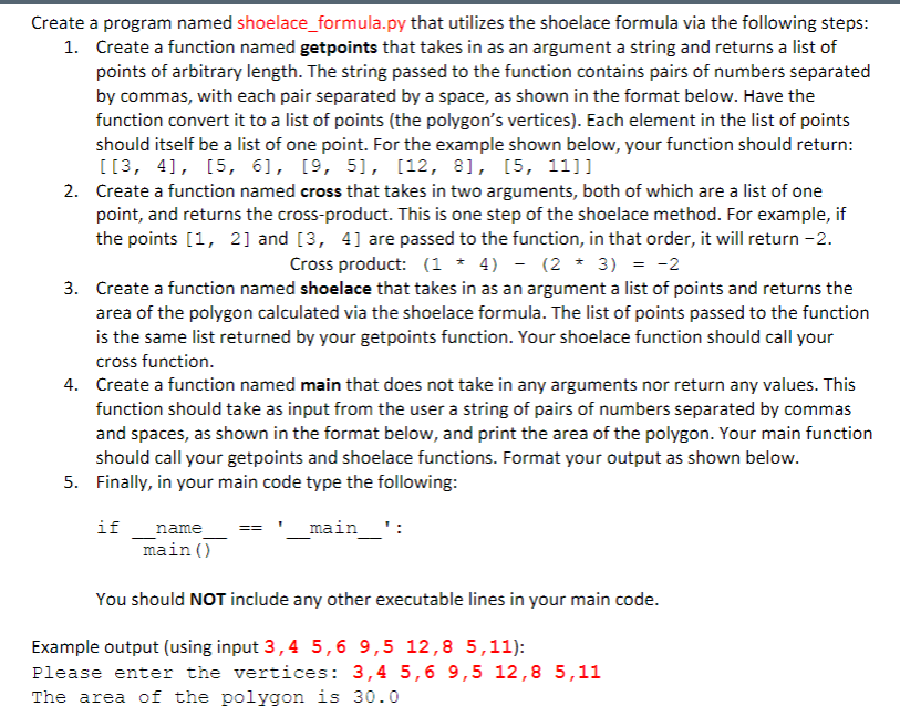 Solved Create A Program Named Shoelace Formula Py That