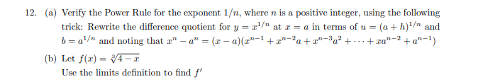 Solved 2. (a) Verify the Power Rule for the exponent 1/n, | Chegg.com