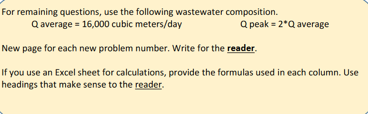 Solved For remaining questions, use the following wastewater | Chegg.com