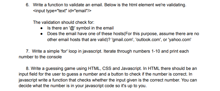 Solved 6. Write a function to validate an email. Below is | Chegg.com