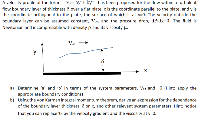 Solved A velocity profile of the form: Vx=ay + by- has been | Chegg.com