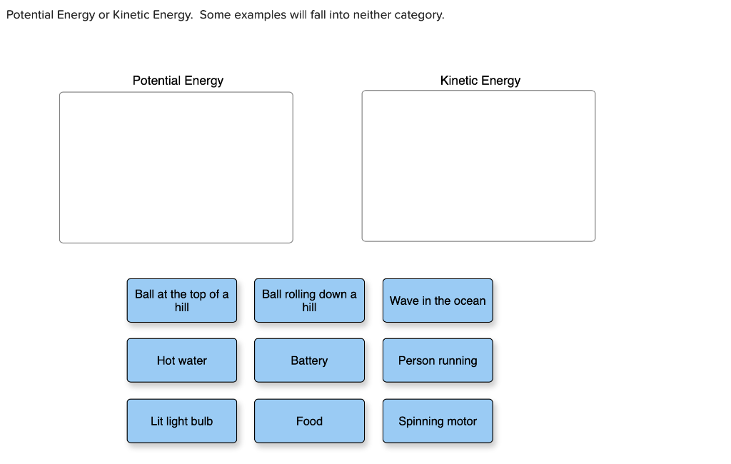 Solved Potential Energy or Kinetic Energy. Some examples | Chegg.com