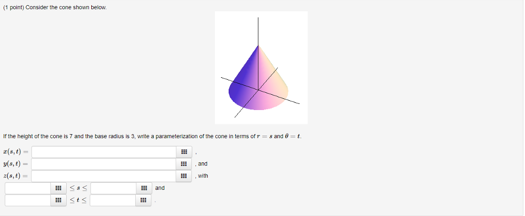 Solved (1 point) Consider the cone shown below If the height | Chegg.com
