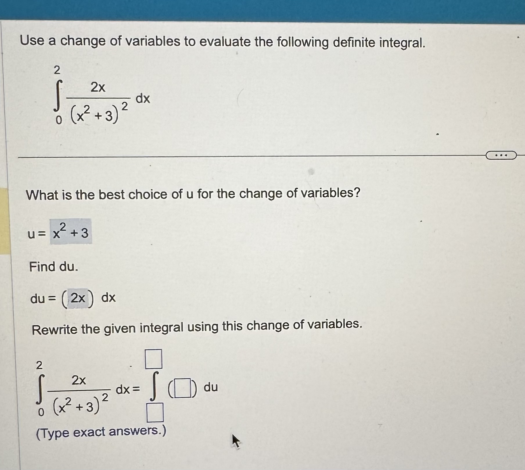 Solved Use a change of variables to evaluate the following | Chegg.com