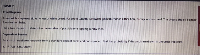 Solved Tree Diagram A sandwich shop uses either wheat or | Chegg.com