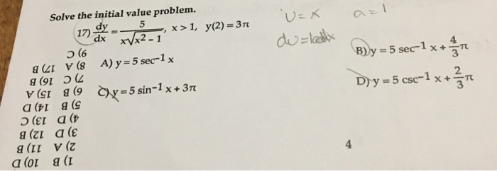 Solved Solve the initial value problem. dy/dx = 5/x | Chegg.com