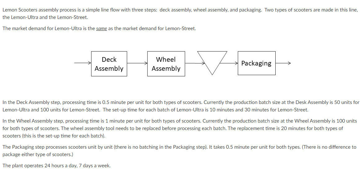 Solved Lemon Scooters assembly process is a simple line flow | Chegg.com