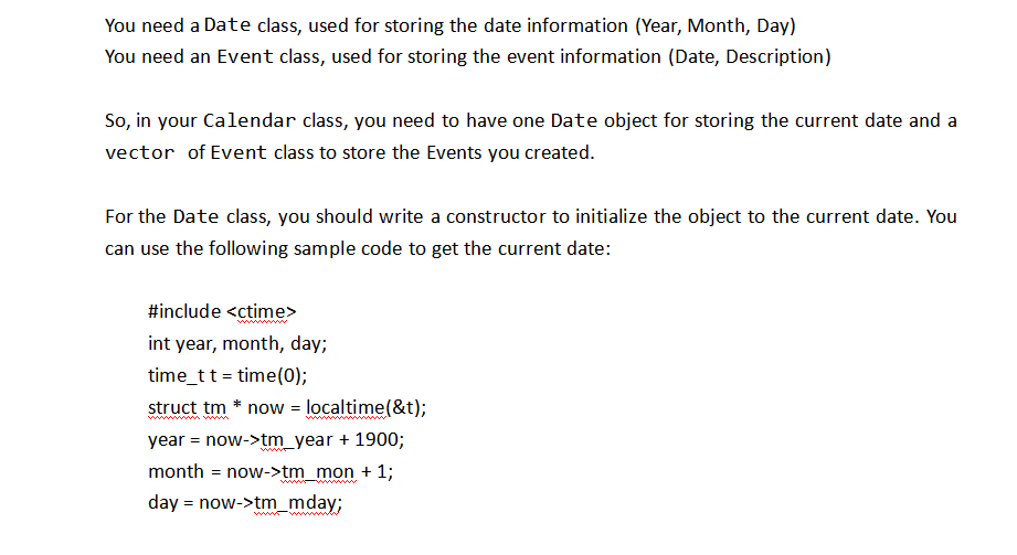 Task: Calendar Project Requirements: Write a program | Chegg.com
