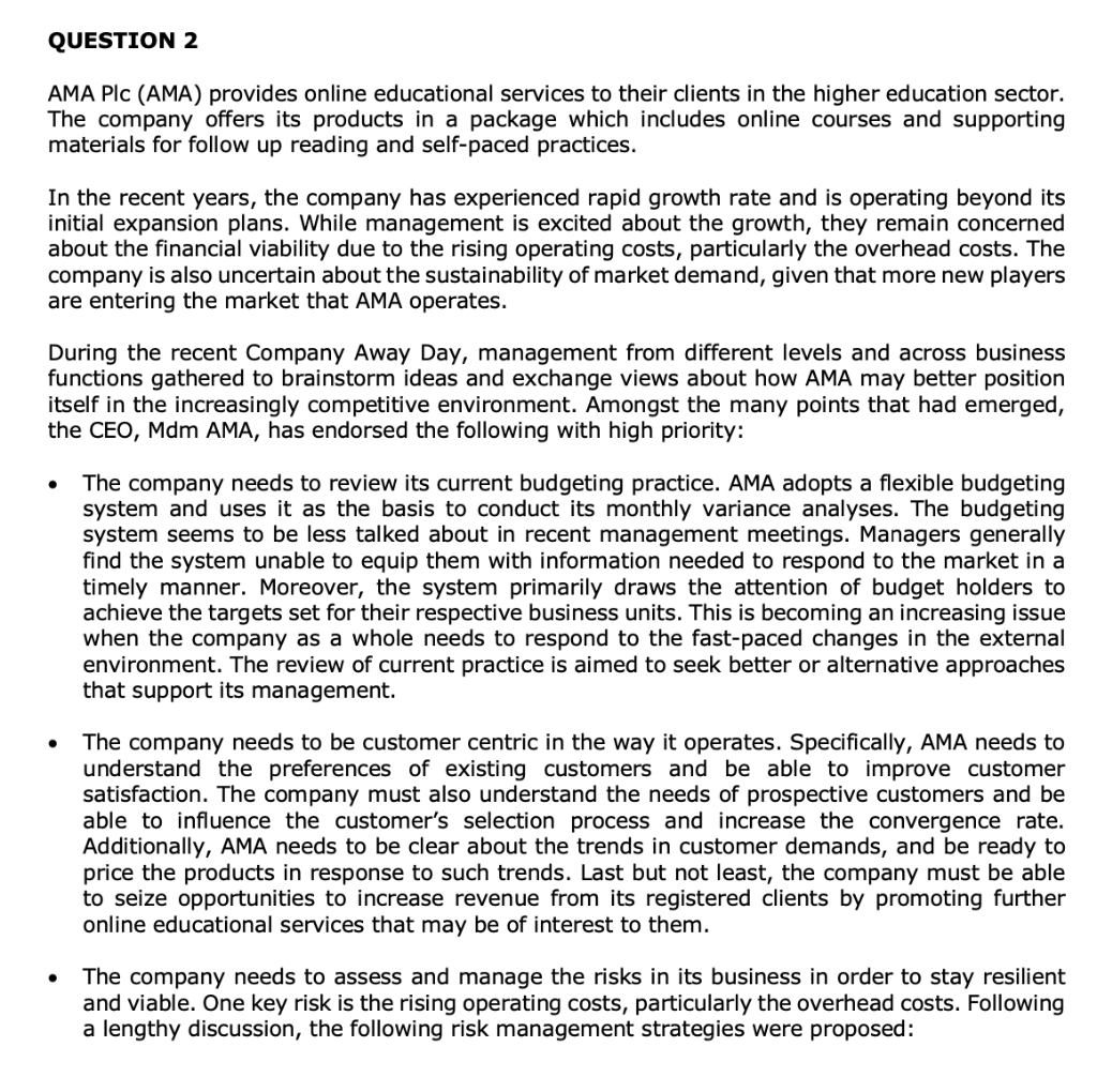 Solved QUESTION 2 AMA PIC (AMA) provides online educational | Chegg.com