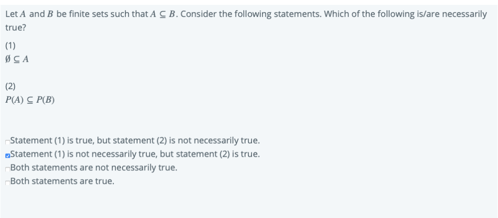 Solved Let A and B be finite sets such that A C B. Consider | Chegg.com