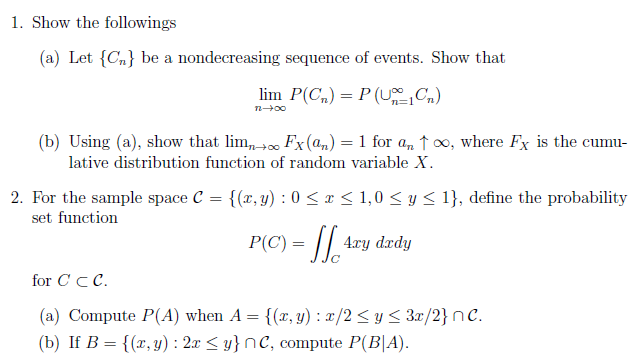 1. Show the followings (a) Let {Cn} be a | Chegg.com