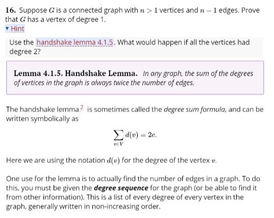 Solved 16 Suppose G Is A Connected Graph With N 1 